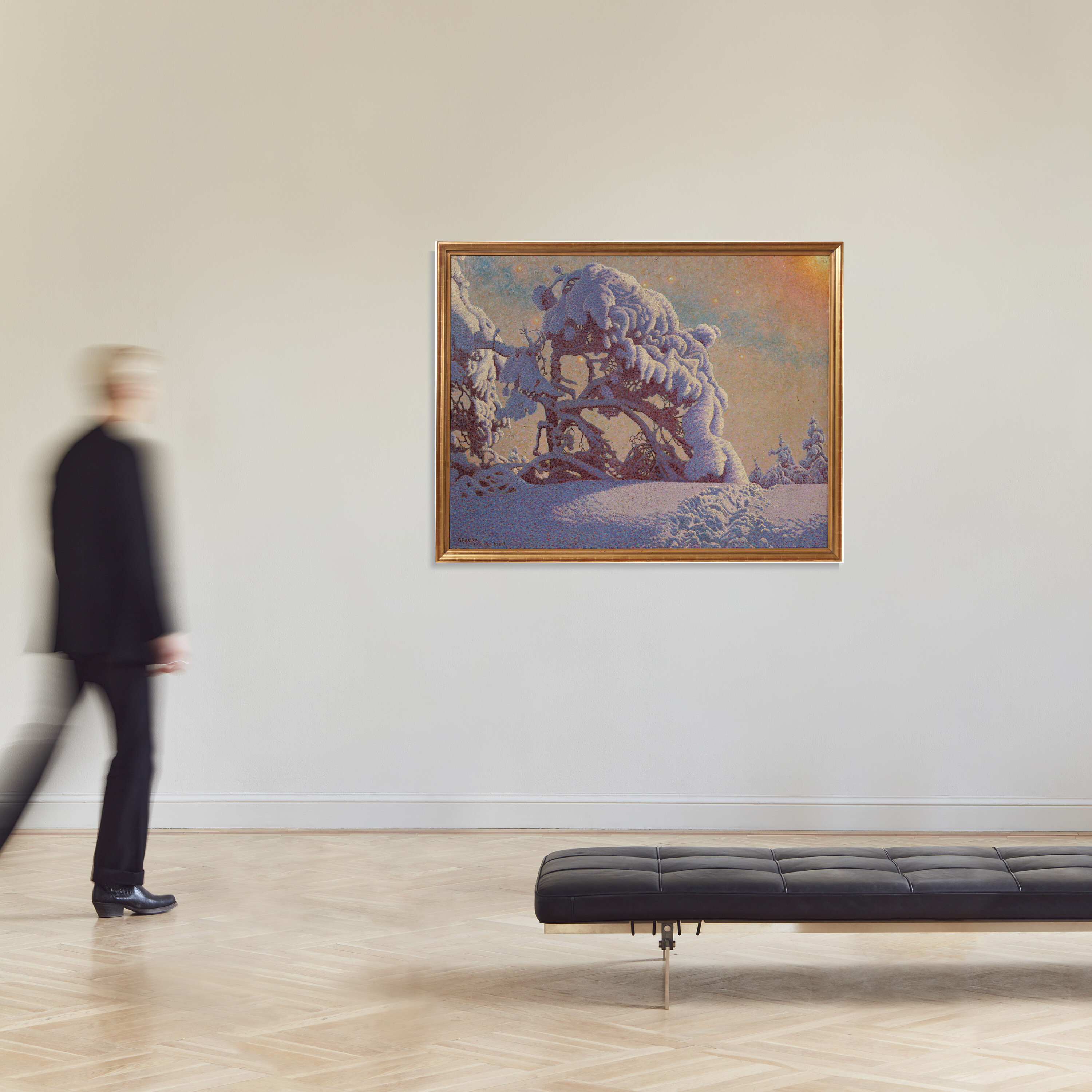 Gustaf Fjaestad, Vinterlandskap med snötyngd tall. - Bukowskis